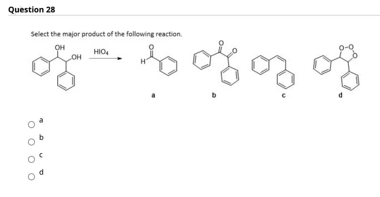 Solved Question 28 Select the major product of the following | Chegg.com