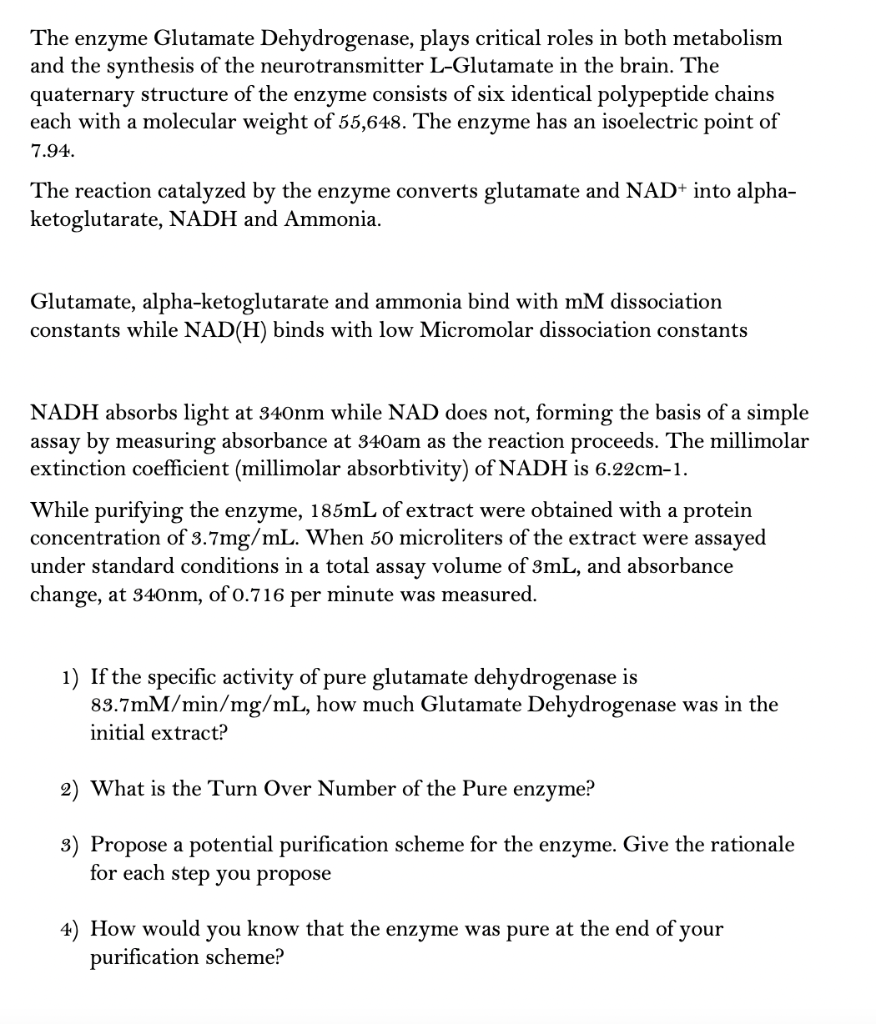 Solved The enzyme Glutamate Dehydrogenase, plays critical | Chegg.com