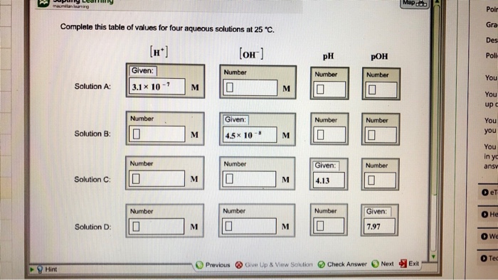 Solved Complete this table of values for four aqueous | Chegg.com