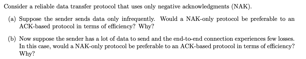 Solved Consider a reliable data transfer protocol that uses | Chegg.com