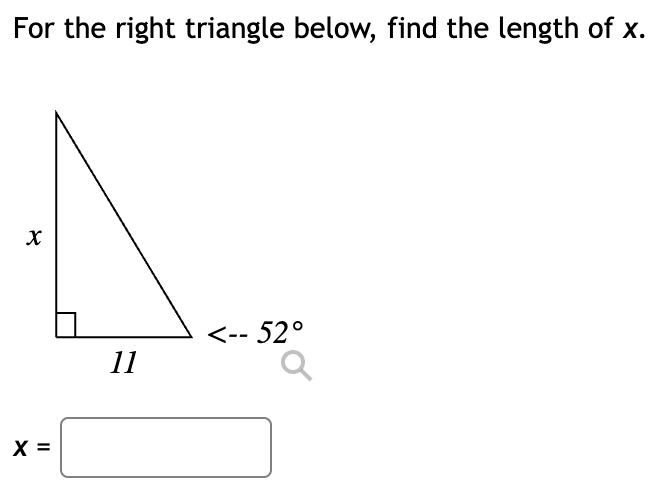 Solved For the right triangle below, find the length of x. | Chegg.com