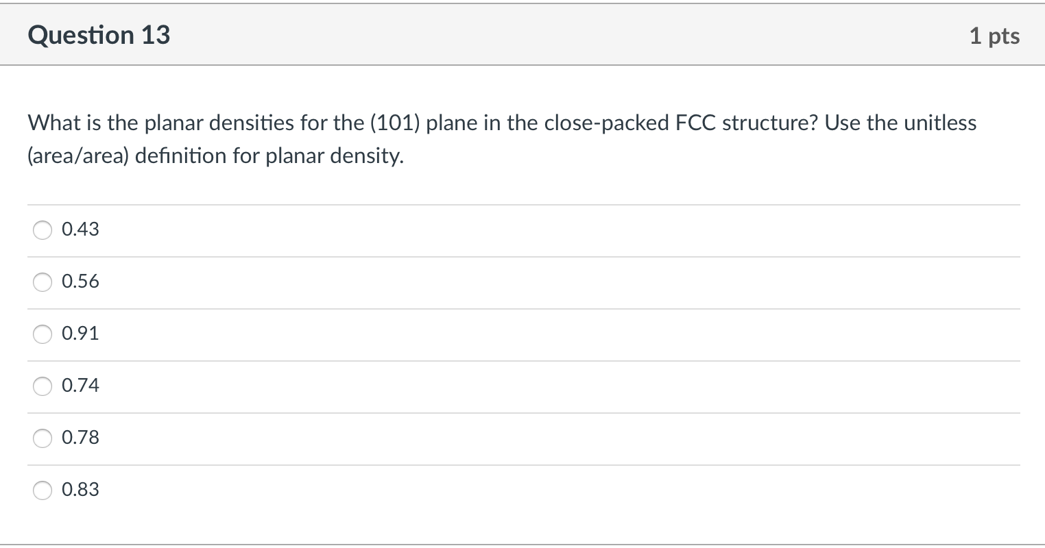 Solved Question 12 1 pts [111] is a close (most densely) | Chegg.com