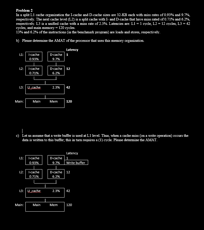Problem 2 In a split L1 cache organization the | Chegg.com