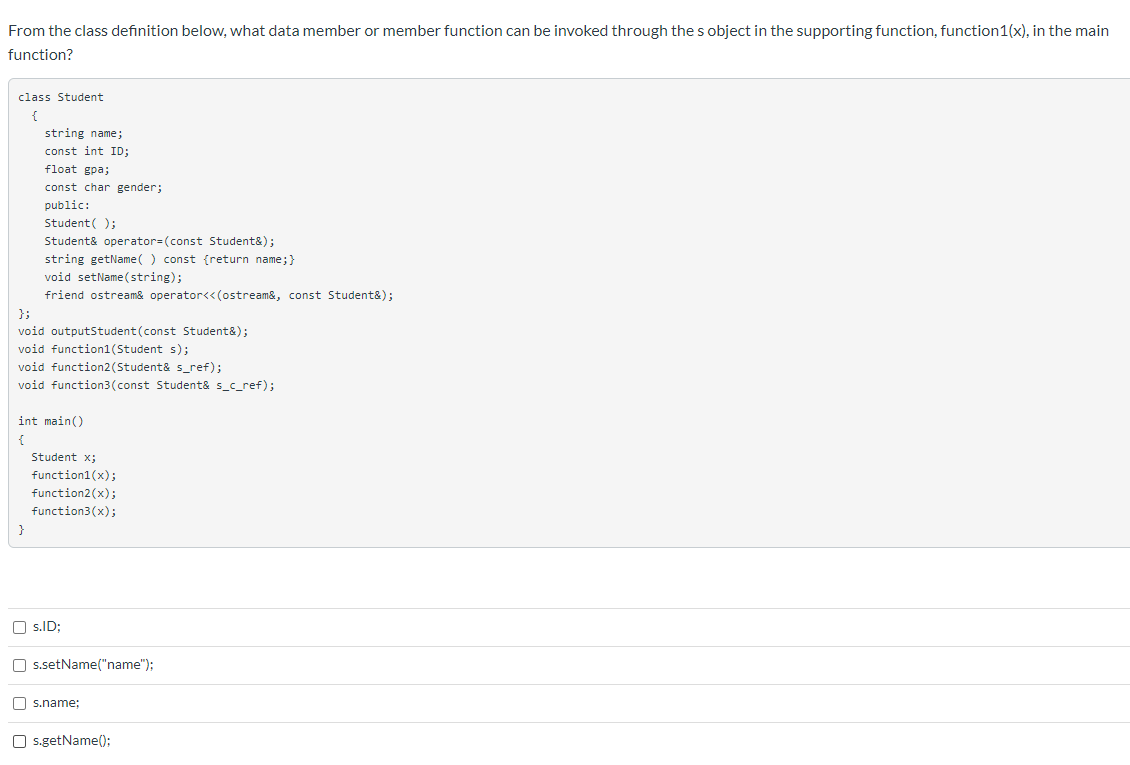 Solved From the class definition below, what data member or | Chegg.com