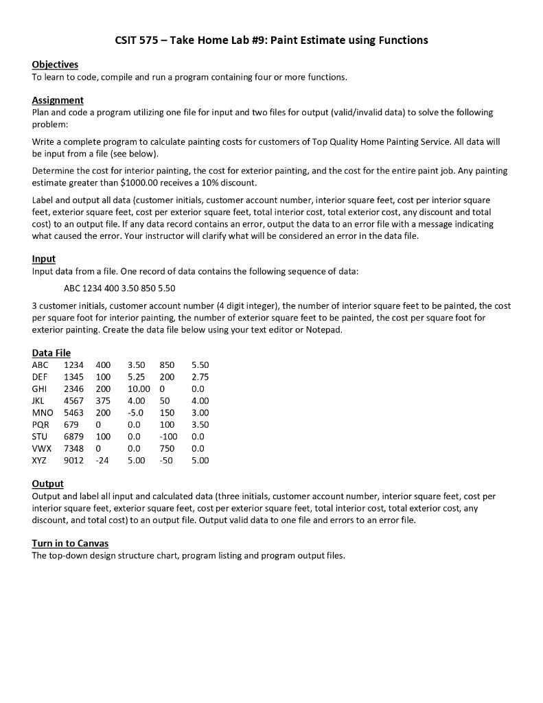 Solved CSIT 575 - Take Home Lab #9: Paint Estimate using | Chegg.com
