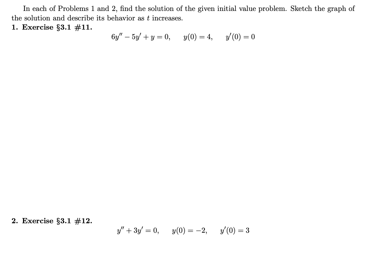 Solved In each of Problems 1 and 2, find the solution of the | Chegg.com