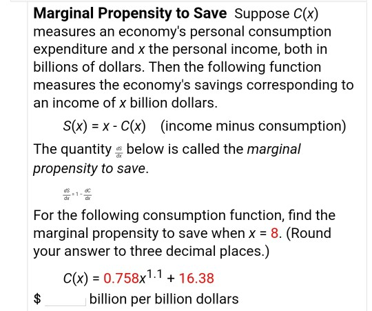 Solved Marginal Propensity to Save Suppose C(x) measures an | Chegg.com