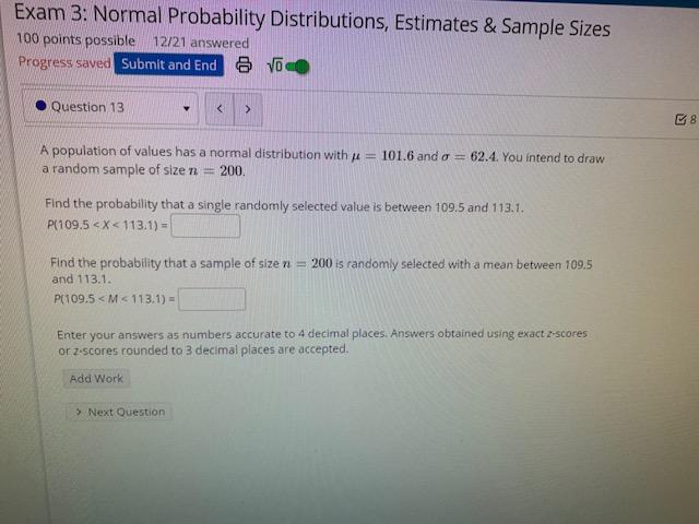 Solved Exam 3: Normal Probability Distributions, Estimates & | Chegg.com