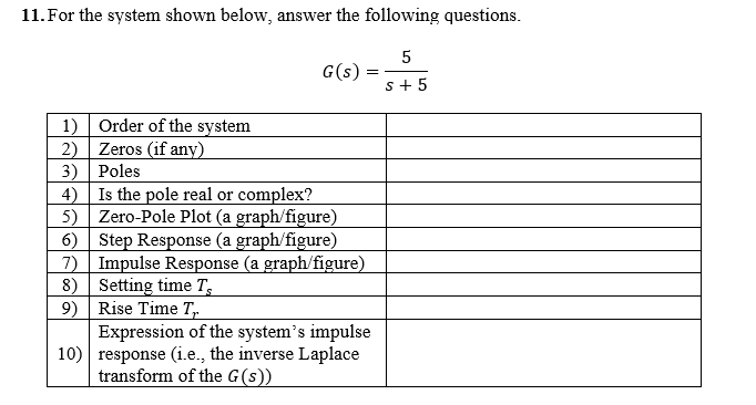 Solved 11. For the system shown below, answer the following | Chegg.com