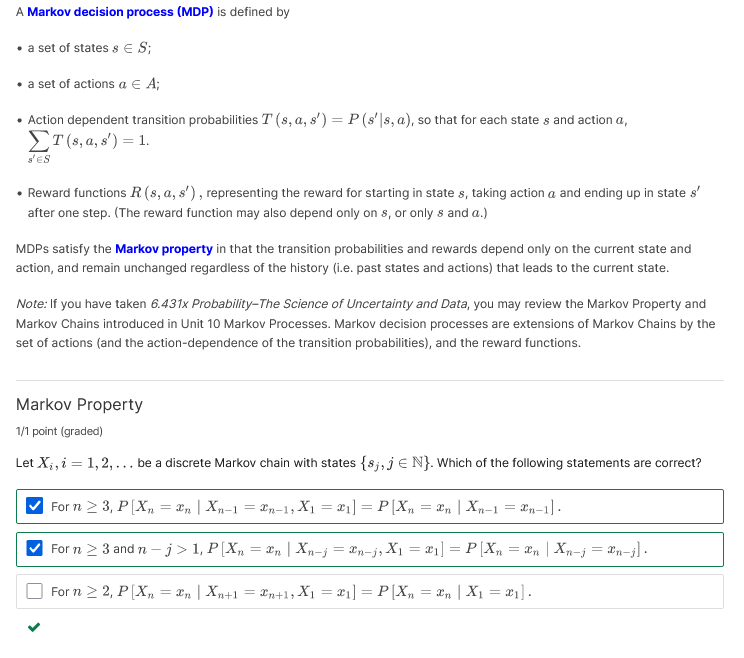 Solved A Markov decision process (MDP) is defined by - a set | Chegg.com