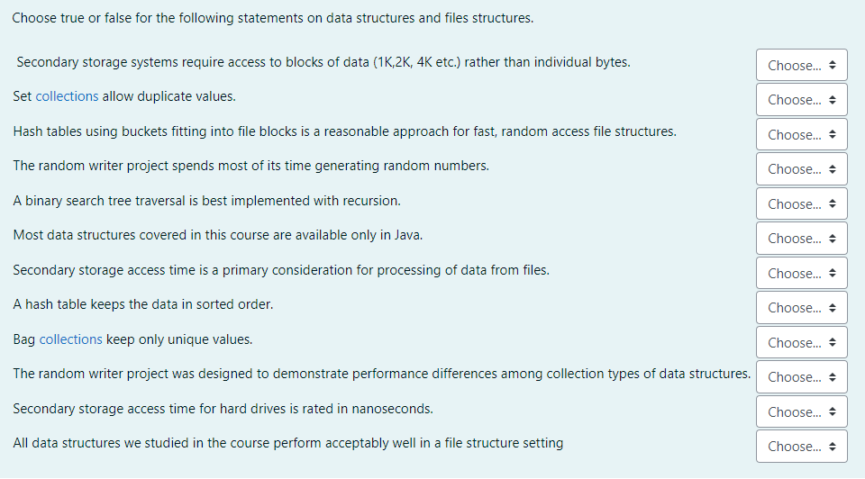 Solved Choose true or false for the following statements on | Chegg.com