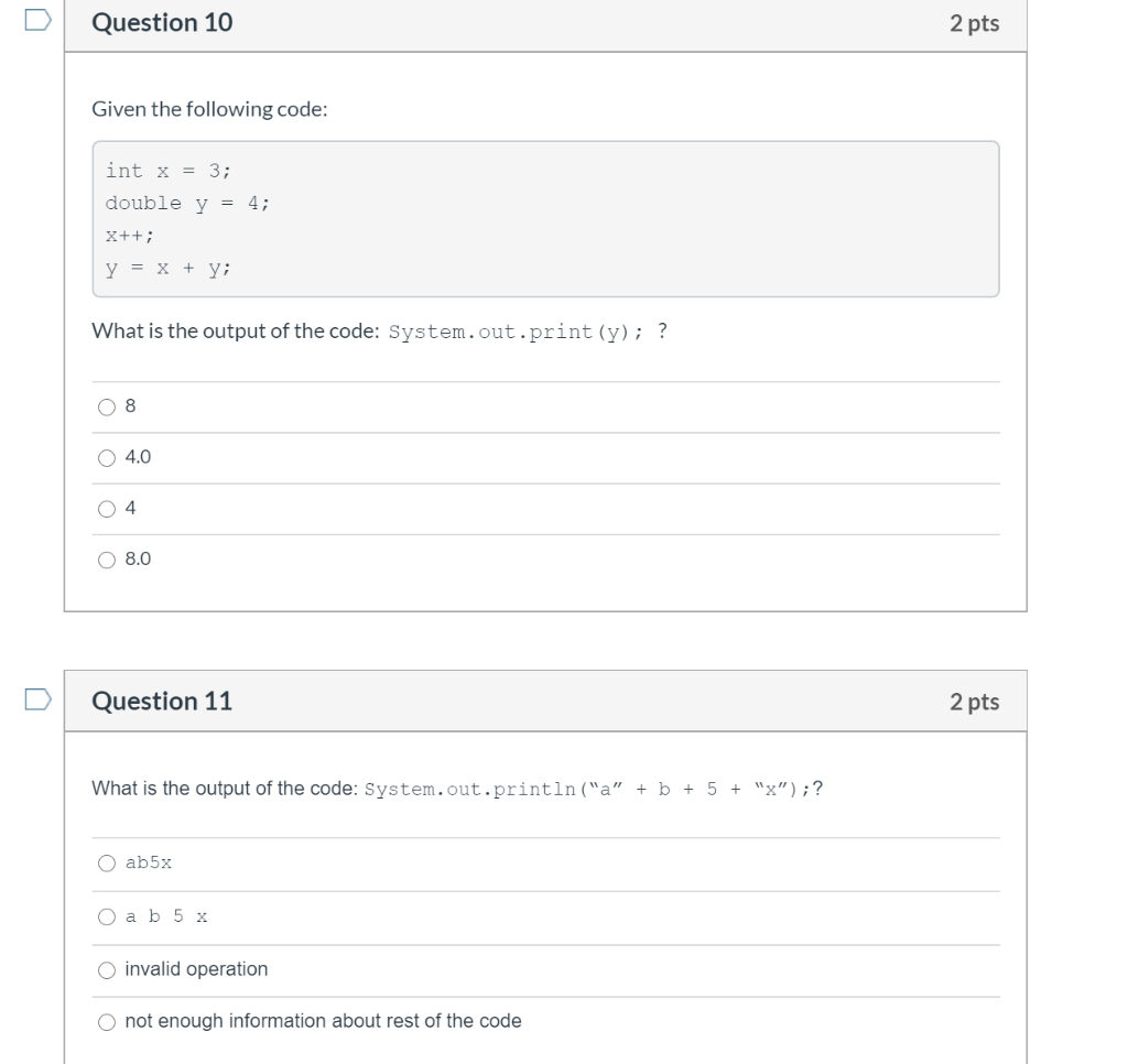Solved Question 10 2 pts Given the following code: int x = | Chegg.com