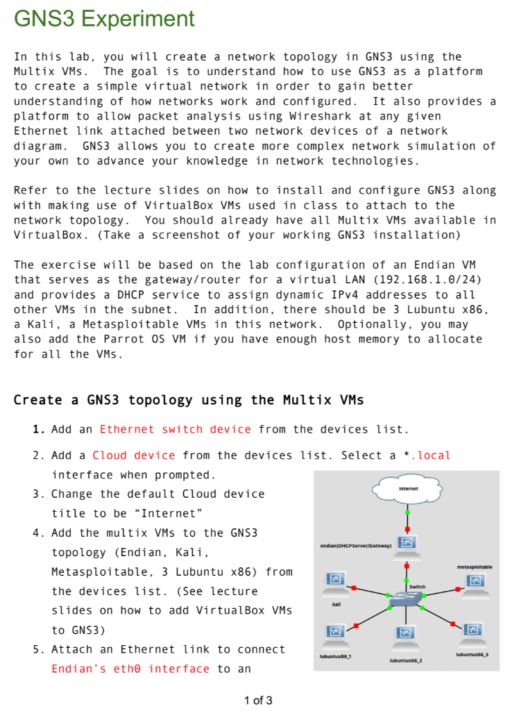 GNS3 Experiment In this lab. you will create a | Chegg.com