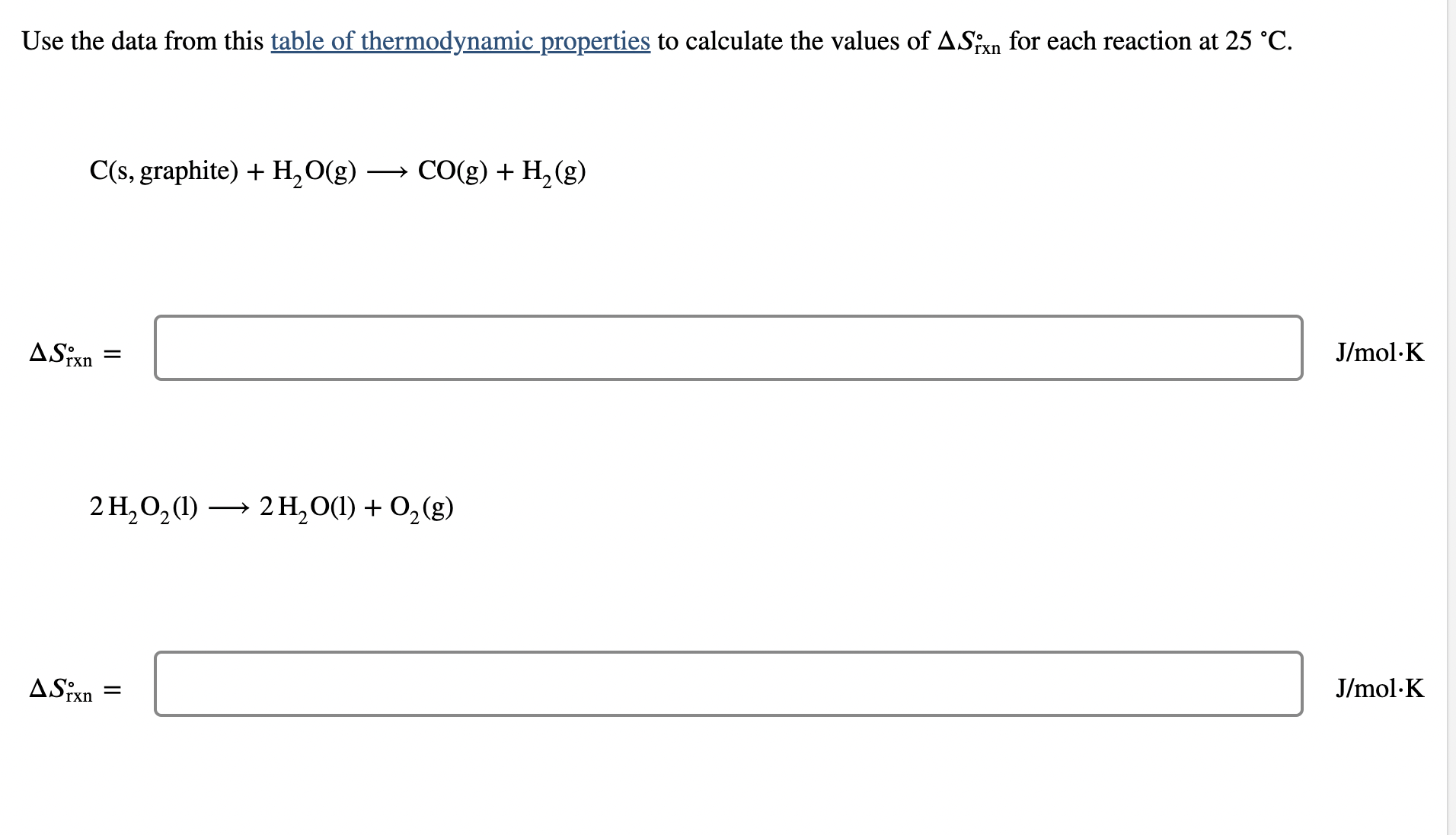 Solved Use the data from this table of thermodynamic | Chegg.com
