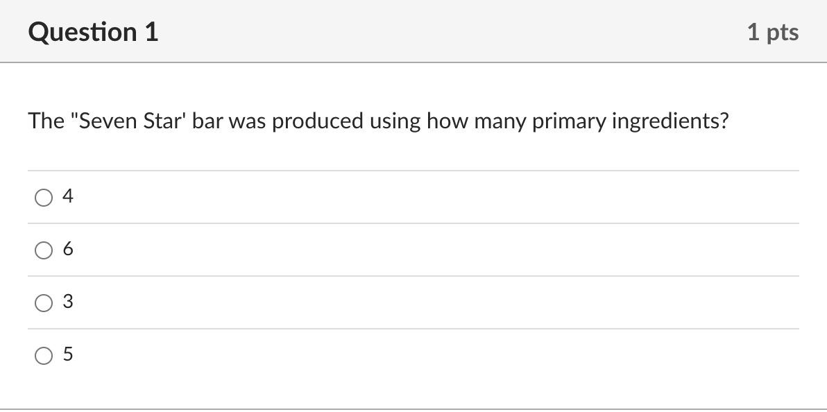 Solved The "Seven Star' bar was produced using how many | Chegg.com
