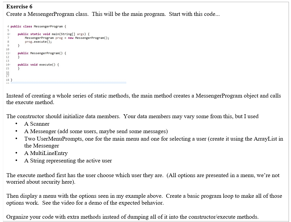 Solved Exercise 5 Create a class called User MenuEntry that | Chegg.com