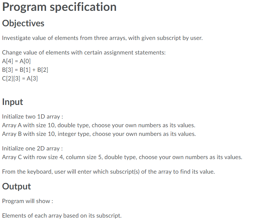 Solved Program specification Objectives Investigate value of | Chegg.com
