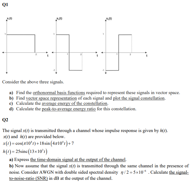Solved Consider the above three signals. a) Find the | Chegg.com