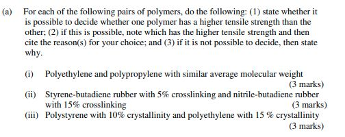 Solved (a) For each of the following pairs of polymers, do | Chegg.com