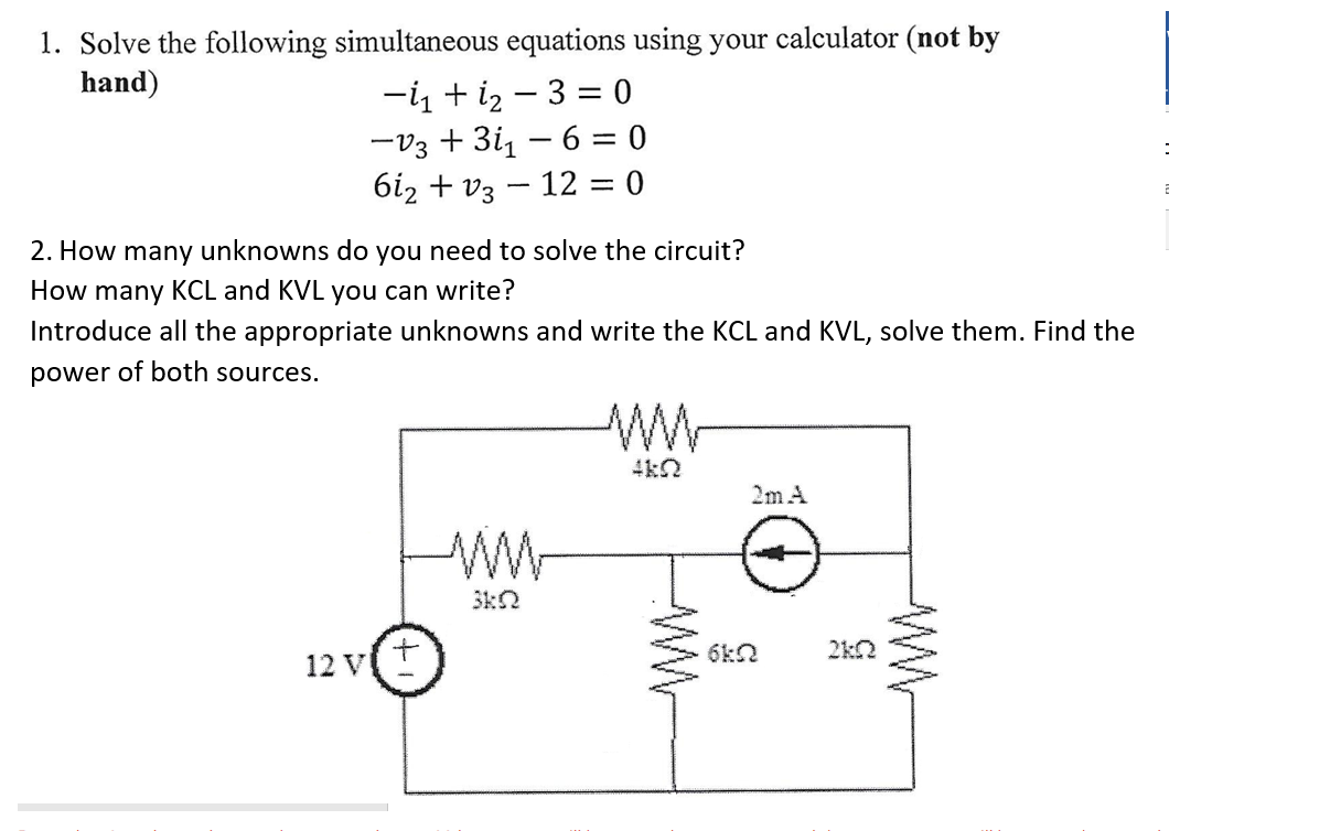 Solved 1. Solve the following simultaneous equations using | Chegg.com