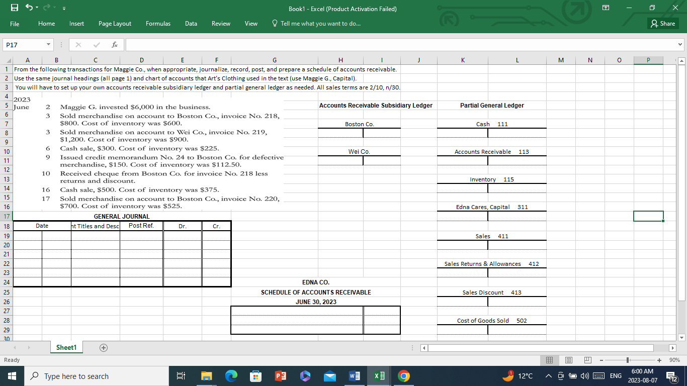 Solved Book1 - Excel (Product Activation Failed) File Home | Chegg.com