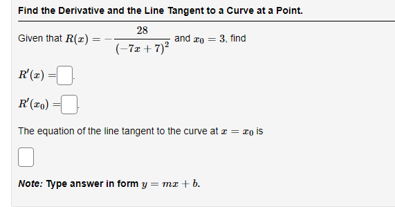 Solved Find the Derivative and the Line Tangent to a Curve | Chegg.com