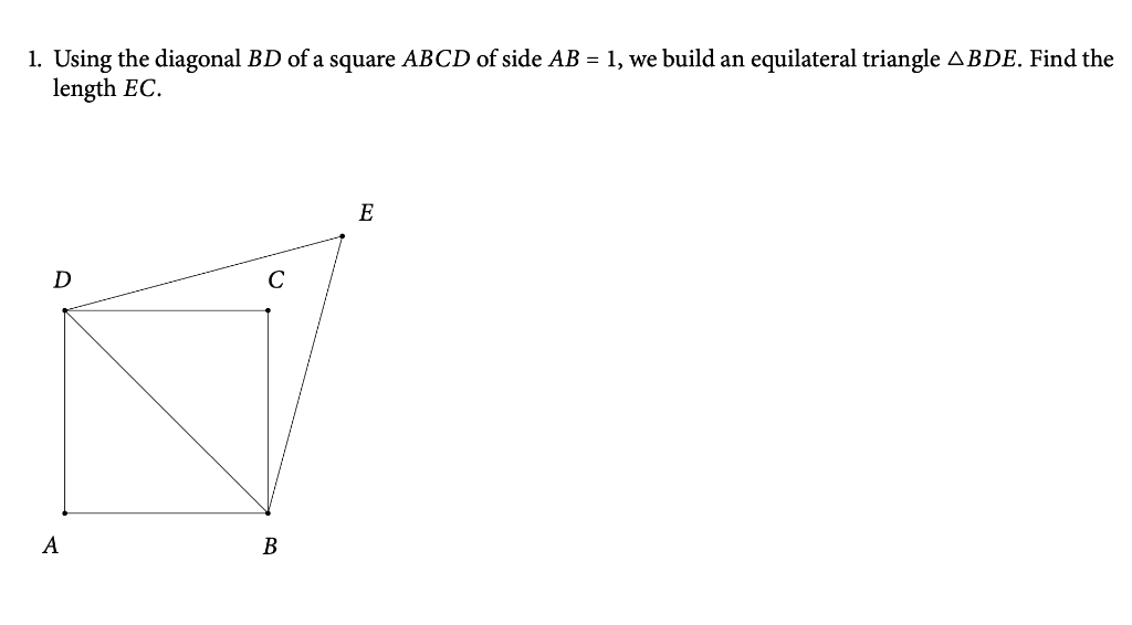 Solved 1. Using the diagonal BD of a square ABCD of side AB | Chegg.com