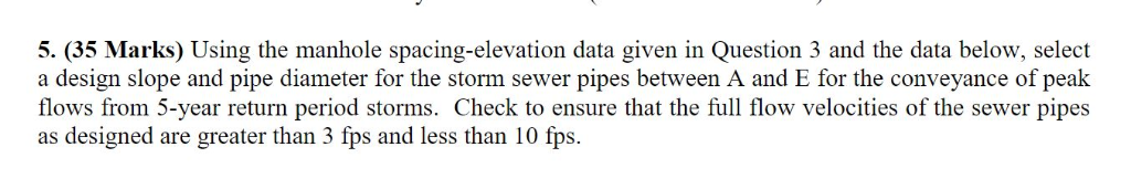 5. (35 Marks) Using the manhole spacing-elevation | Chegg.com