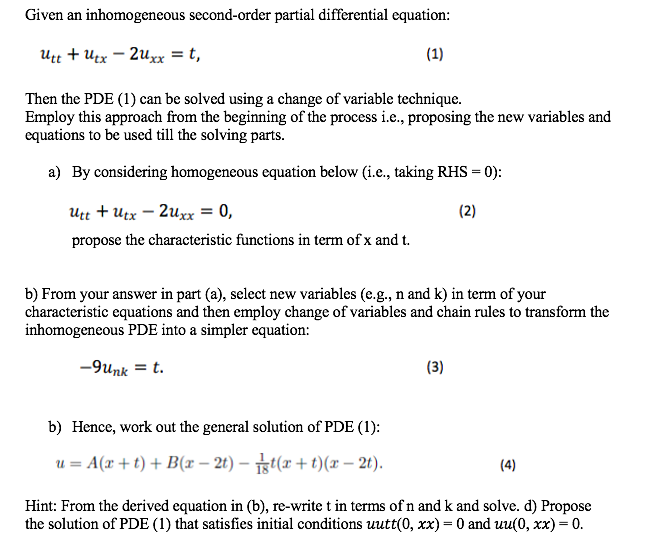 Solved Given an inhomogeneous second-order partial | Chegg.com Solved Given an inhomogeneous second-order partial | Chegg.com