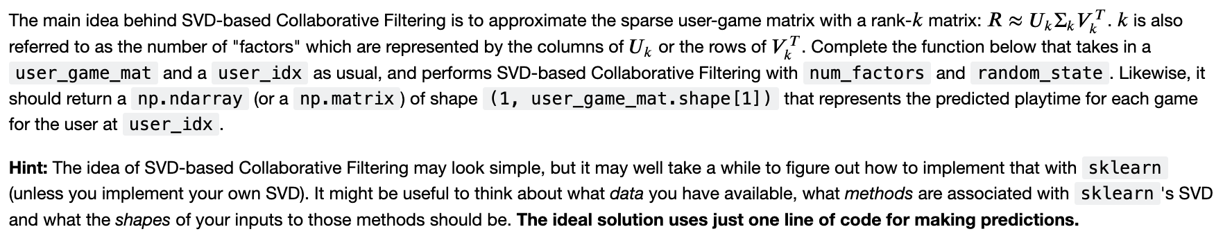 Solved The main idea behind SVD-based Collaborative | Chegg.com