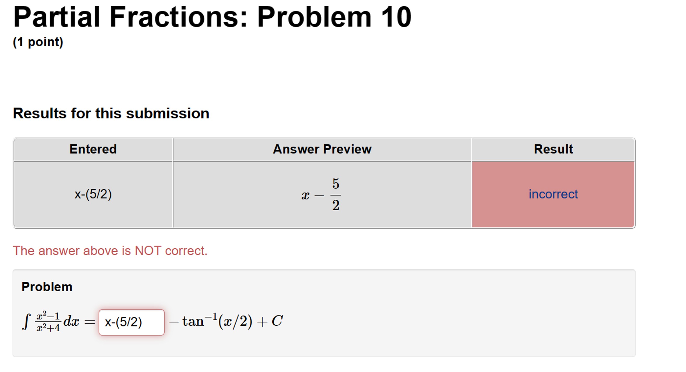 Solved Have tried x-(5/2) ﻿and 5/2 ﻿as answers in the blank | Chegg.com