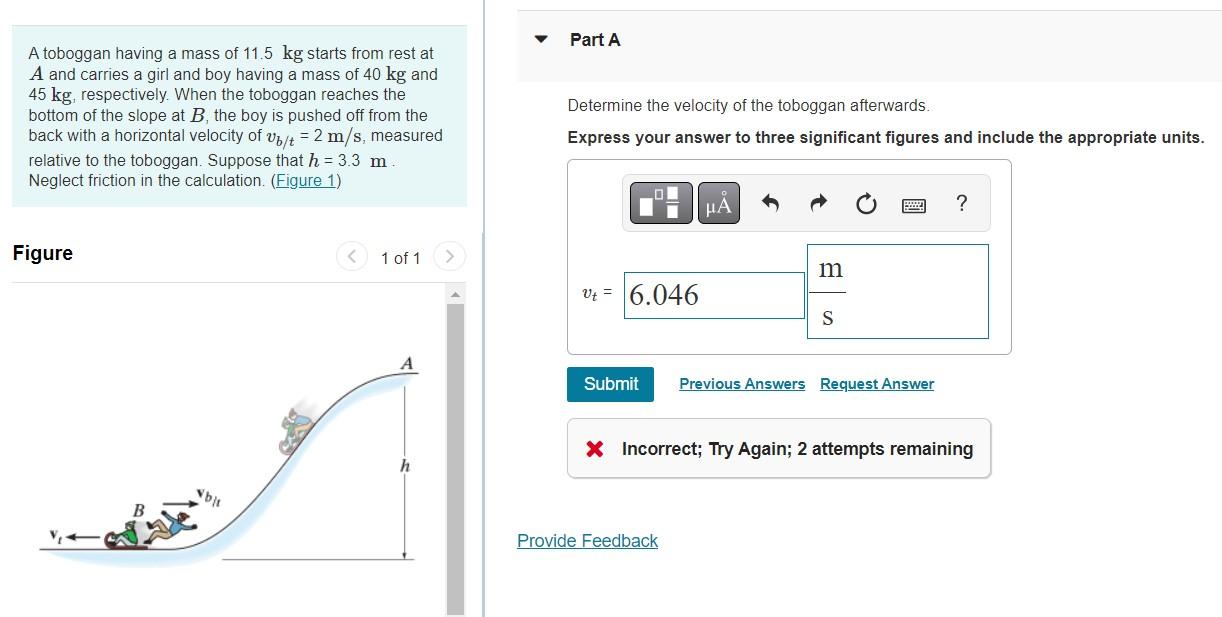 Solved A toboggan having a mass of 11.5 kg starts from rest | Chegg.com