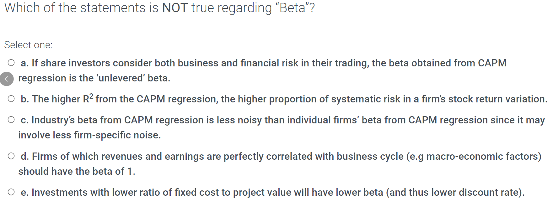 Solved Which of the statements is NOT true regarding “Beta"? | Chegg.com
