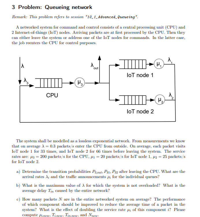 Solved 3 Problem: Queueing network Remark: This problem | Chegg.com