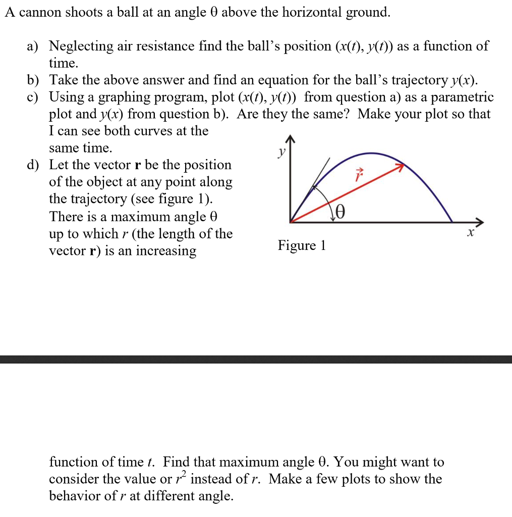 Solved A cannon shoots a ball at an angle 0 above the | Chegg.com