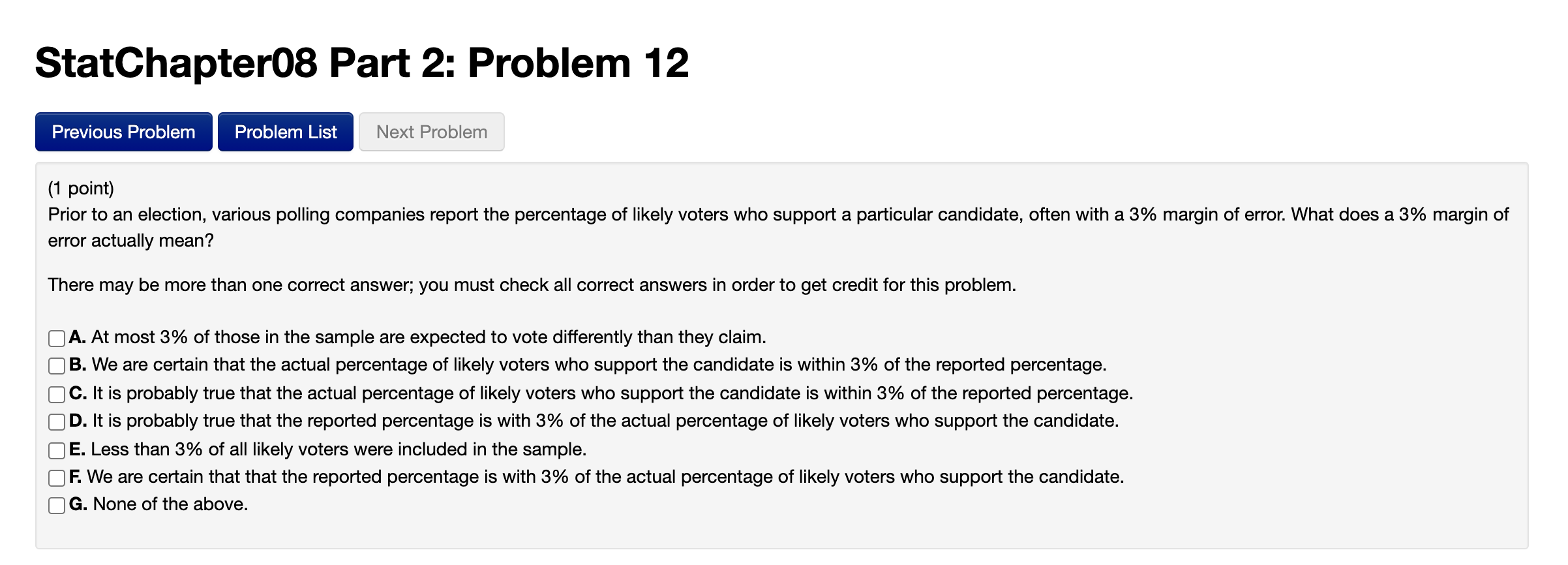 Solved StatChapter08 Part 2: Problem 9 Previous Problem | Chegg.com