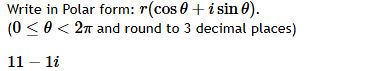 Solved Write in Polar form: r(cosθ+isinθ).( 0≤θ