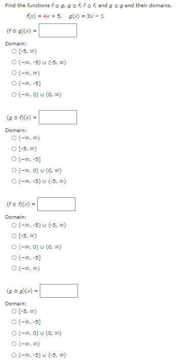Solved Find the functions fog, gof, fof, and g og and their | Chegg.com