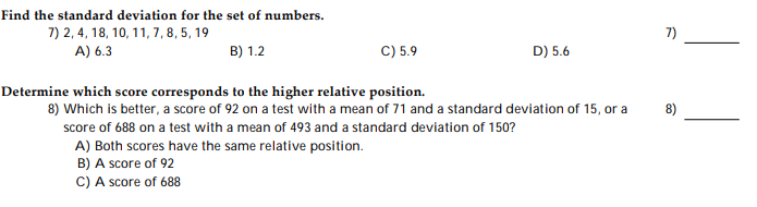 Solved Find the standard deviation for the set of numbers. | Chegg.com