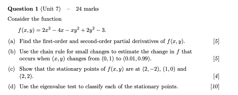 Solved Question 1 (Unit 7) - 24 marks Consider the function | Chegg.com