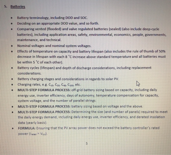 Solved 5. Batteries Battery terminology, including DOD and | Chegg.com
