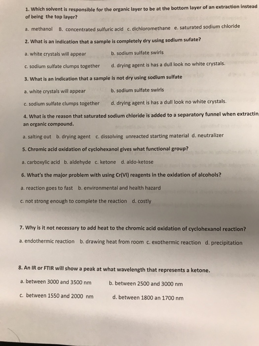 Solved 1. Which solvent is responsible for the organic layer | Chegg.com