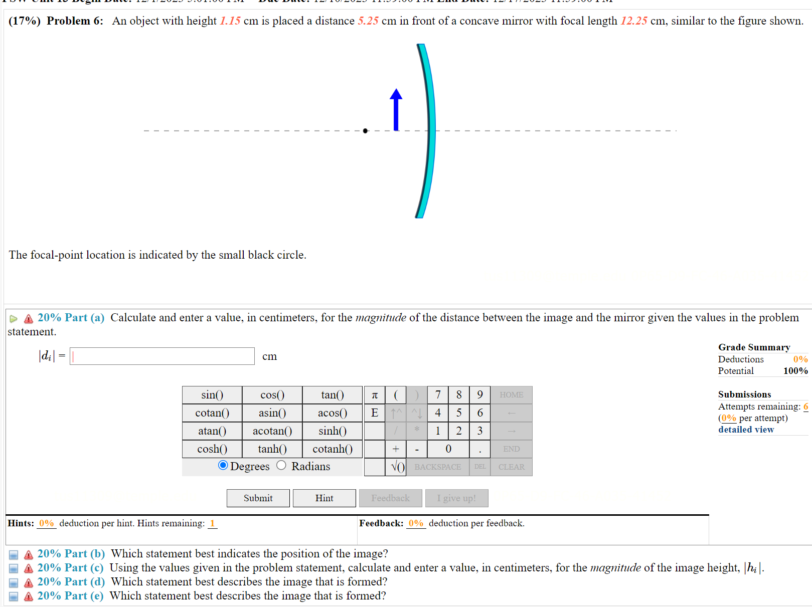 Solved An object with height 1.15 ﻿cm is placed a distance | Chegg.com