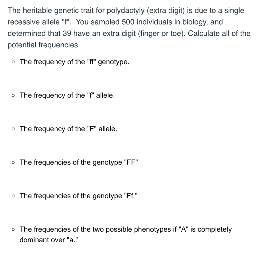 Solved The heritable genetic trait for polydactyly (extra | Chegg.com