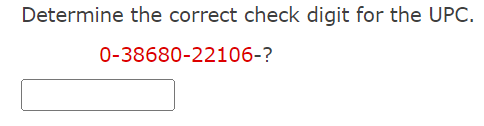 Solved Determine the correct check digit for the UPC. | Chegg.com