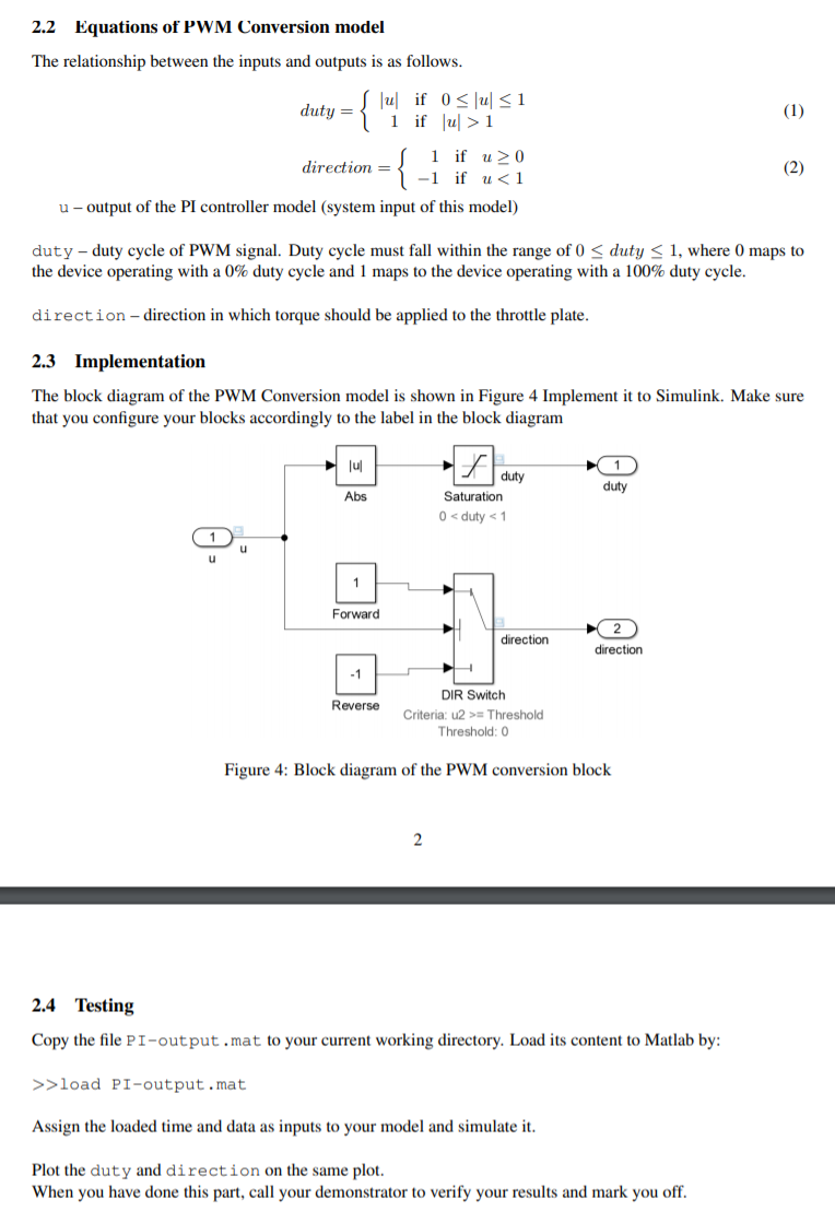 2.1 Model Description Pulse width modulation (PWM) is | Chegg.com