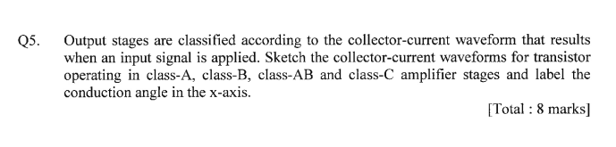 Solved Q5. Output stages are classified according to the | Chegg.com