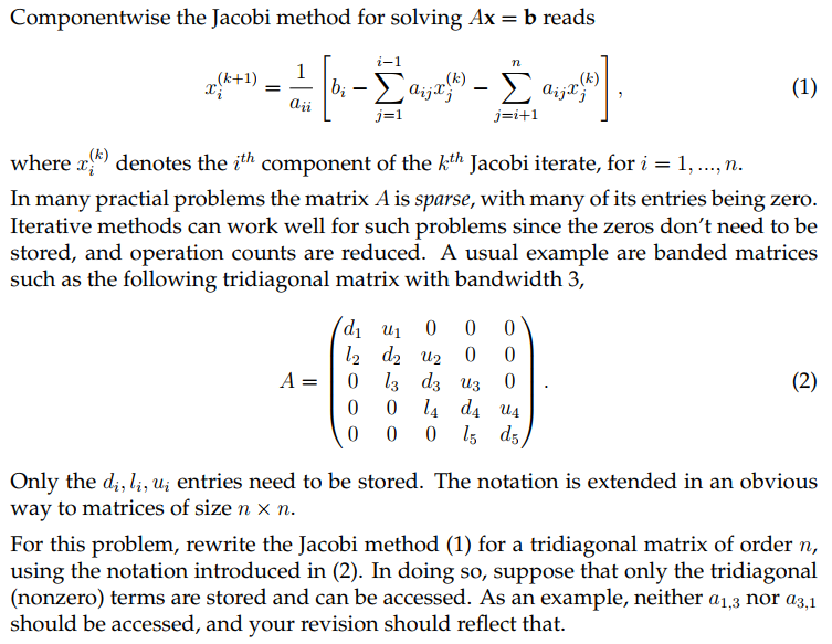 Solved Componentwise the Jacobi method for solving Ax = b | Chegg.com