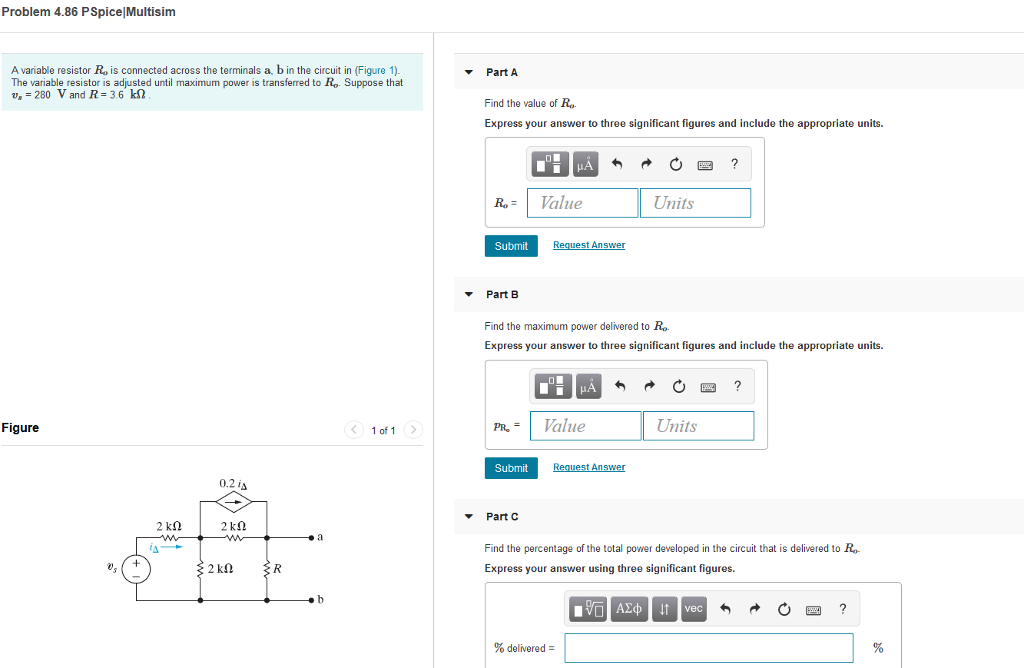 Solved Problem 4.86 PSpice Multisim A variable resistor Ro | Chegg.com