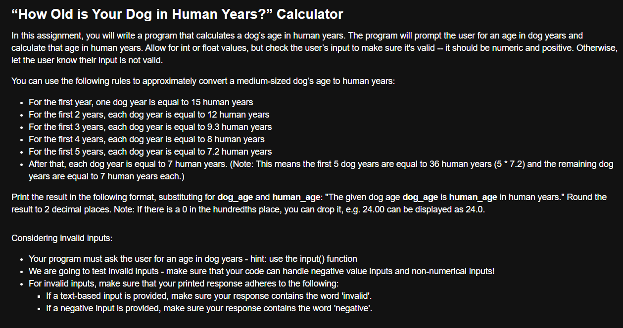 Solved "How Old is Your Dog in Human Years?" Calculator In | Chegg.com
